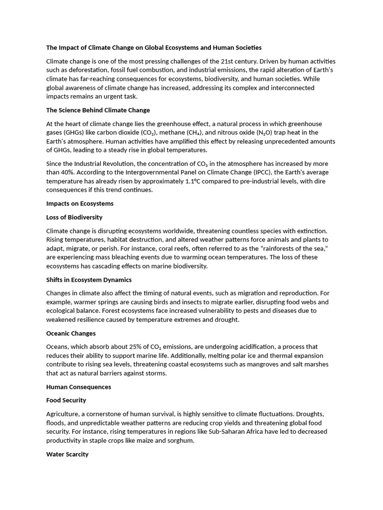 Climate Change: Ecosystem and Human Impact | PDF | Climate Change ...