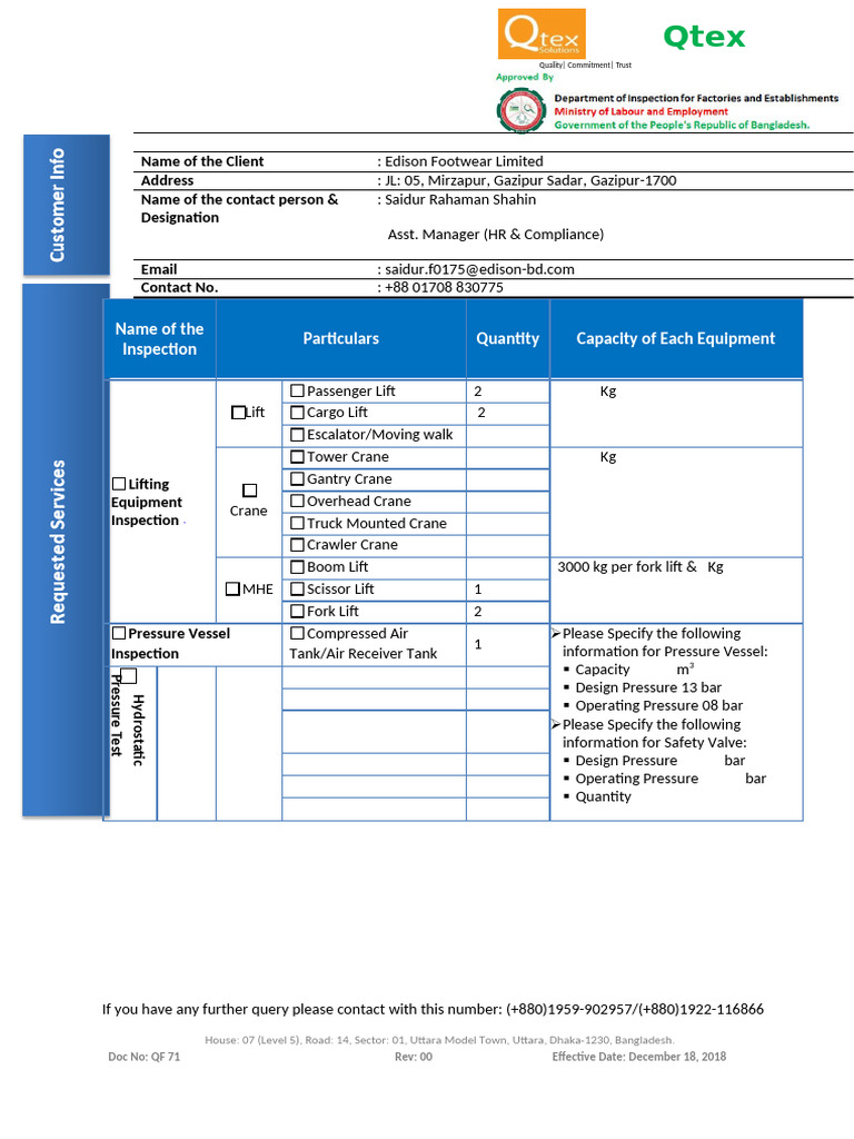 Service request | PDF | Crane (Machine) | Equipment