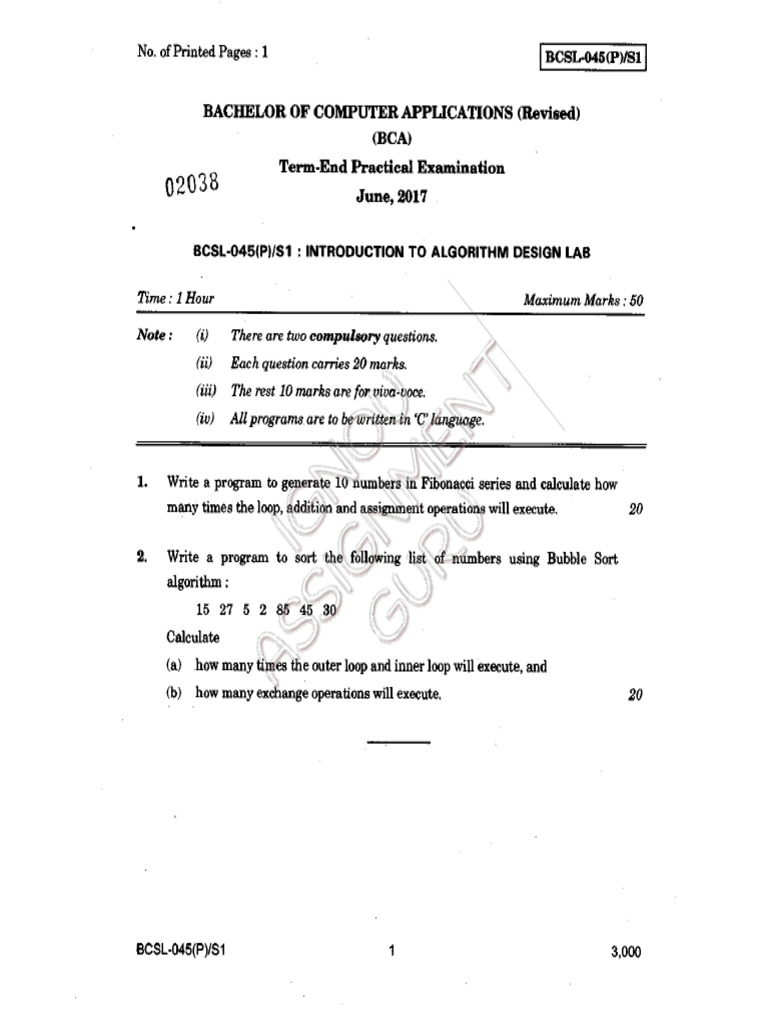 03 - BCS045 Algorithm Desigm | PDF | Computer Programming | Applied Mathematics