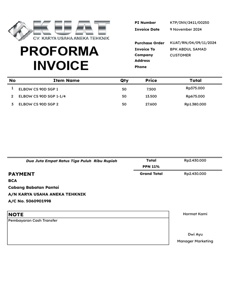 Pi Customer Abdul Samad 09 Nov 2024 | PDF