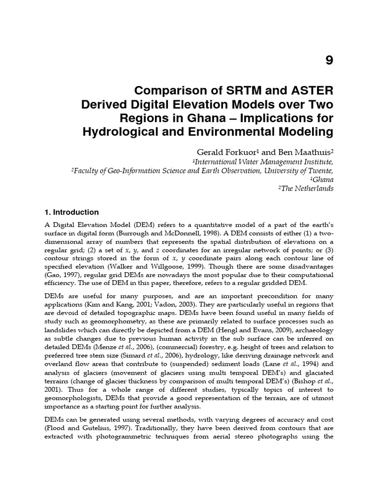Comparison of SRTM and ASTER Derived Digital Elevation Models Over Two ...