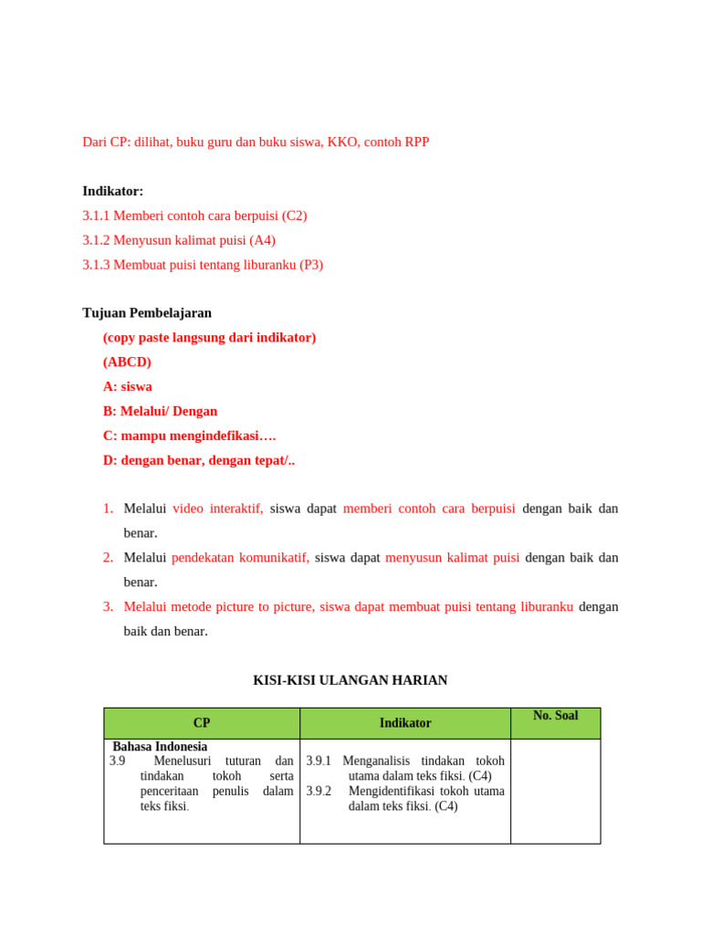 Contoh Pengerjaan Tugas Part 13 Mengembangkan Indikator Dan | PDF