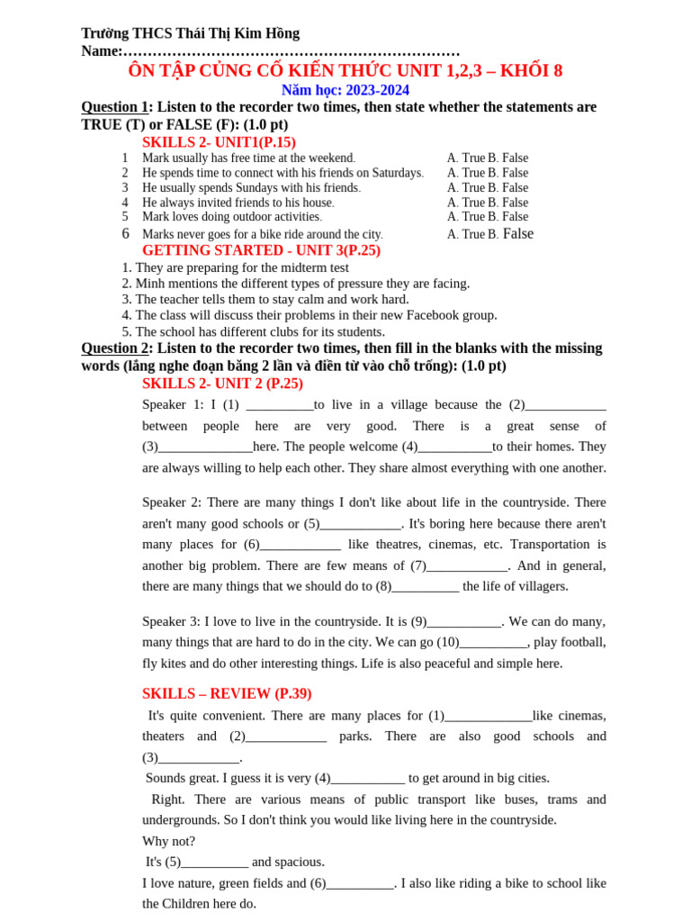 ĐỀ CƯƠNG KTGK 1- KHỐI 8 23-24 | PDF