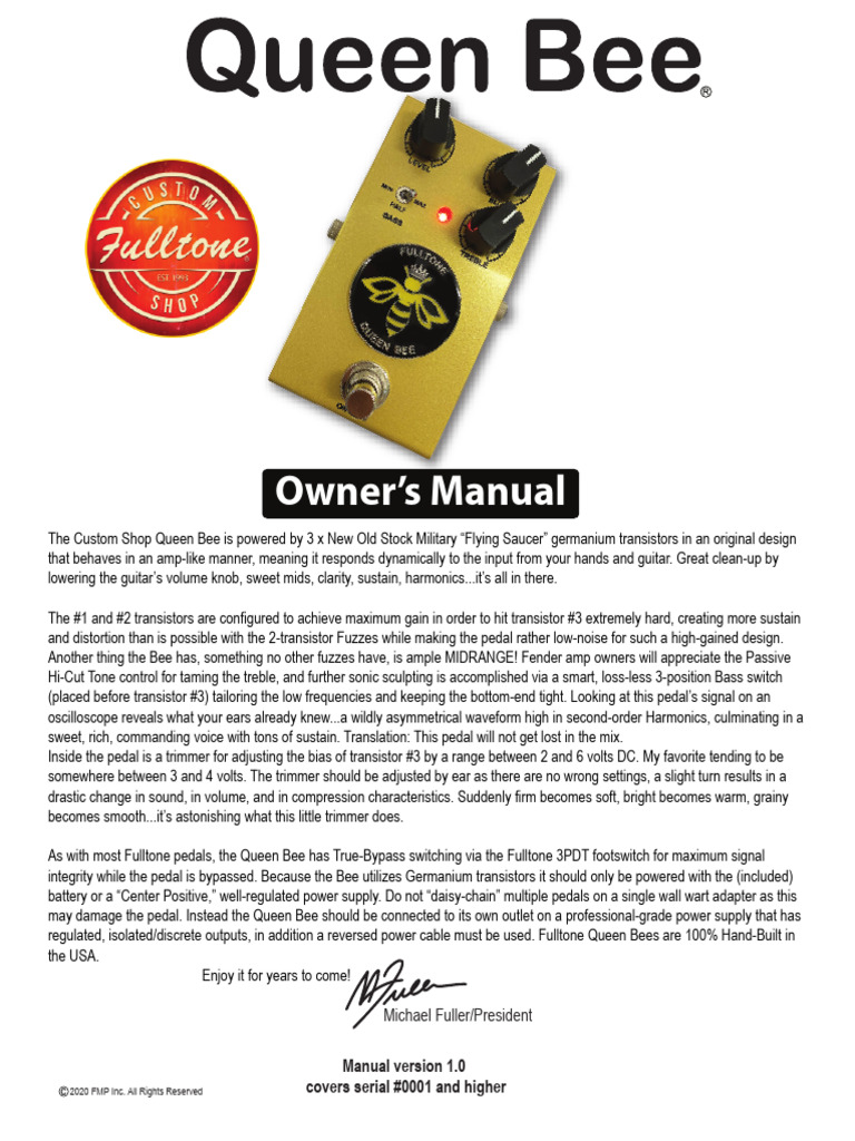 Fulltone Queen Bee Fuzz Overview | PDF | Power Supply | Manufactured Goods