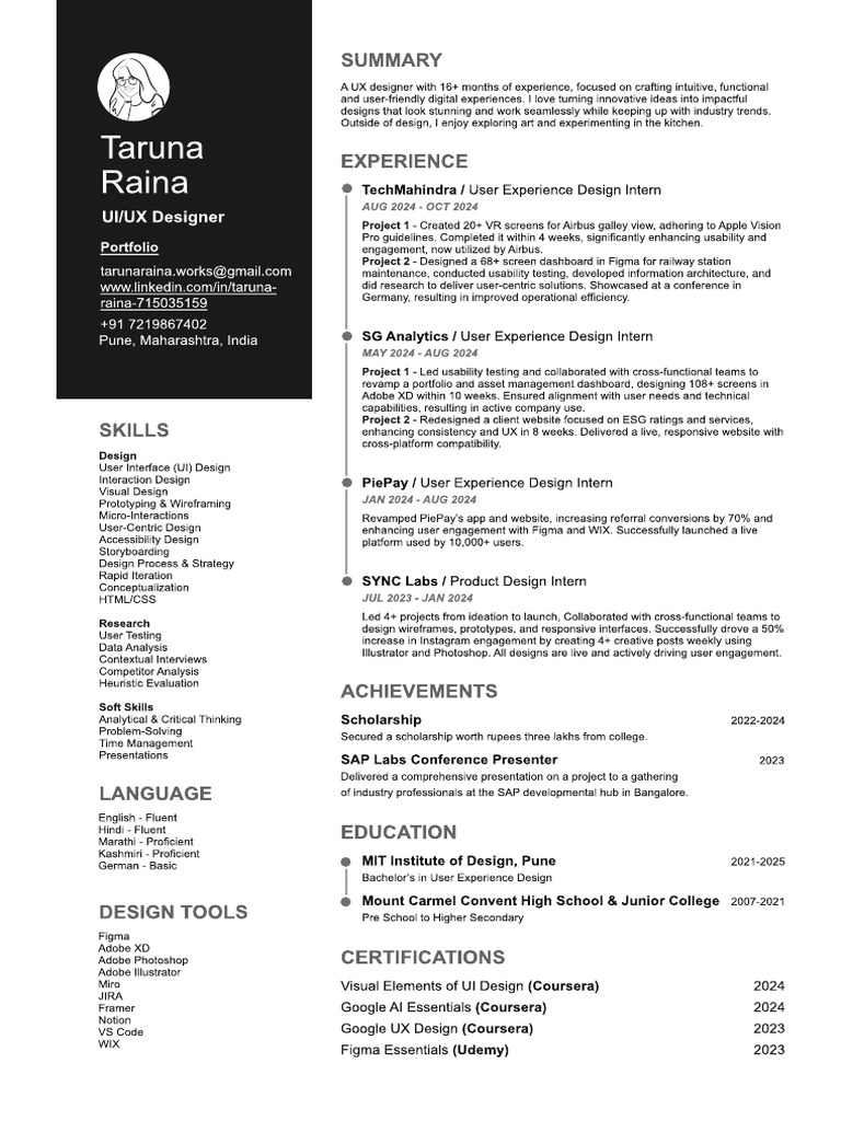Taruna Raina UIUX Designer Resumee (2) - 1 | PDF | Usability | Computing