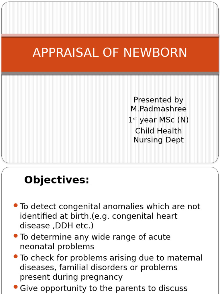 Newborn Assessment and Appraisal Guide | PDF | Infants | Childbirth