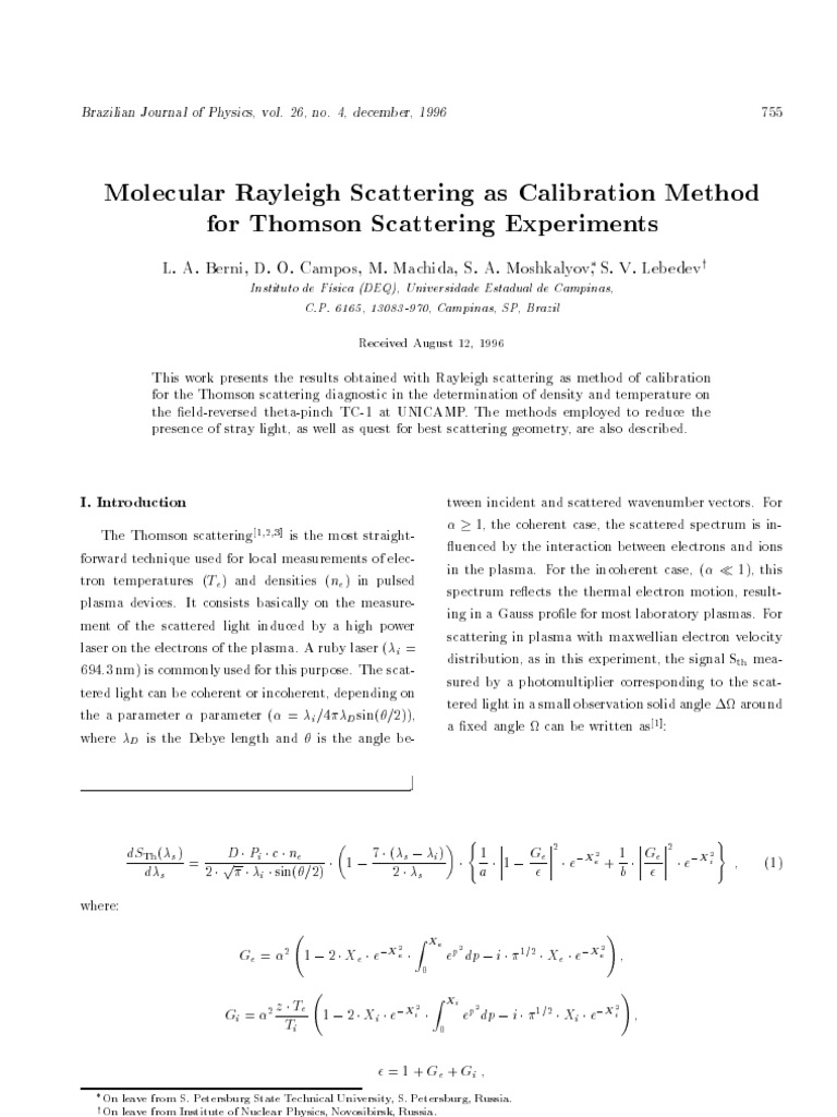 Raileigh Scattering for Thomson Calibration | PDF | Raman Spectroscopy ...