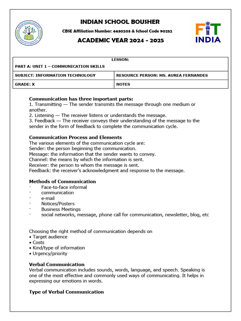 g10 Communication Skills-Written Notes | PDF | Communication ...