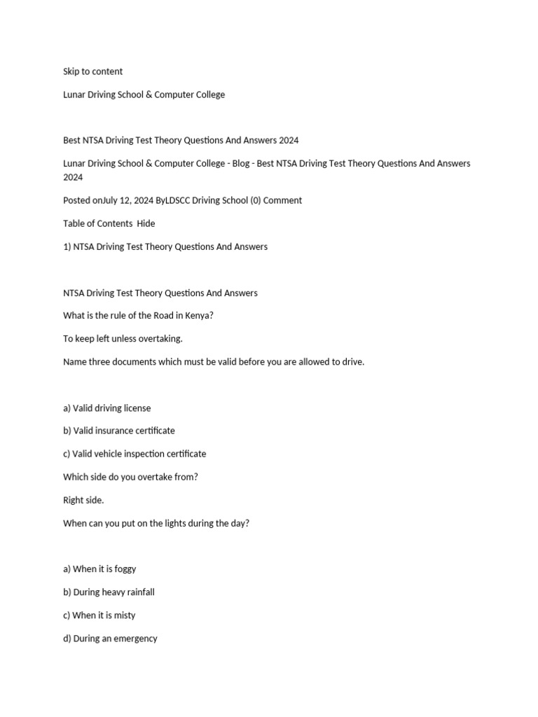 Driving School Notes in Kenya | PDF | Traffic | Traffic Light