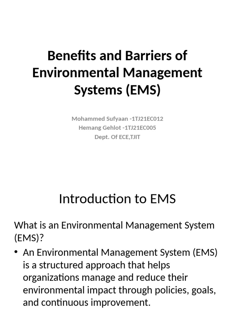 Benefits and Barriers of EMS Presentation | PDF