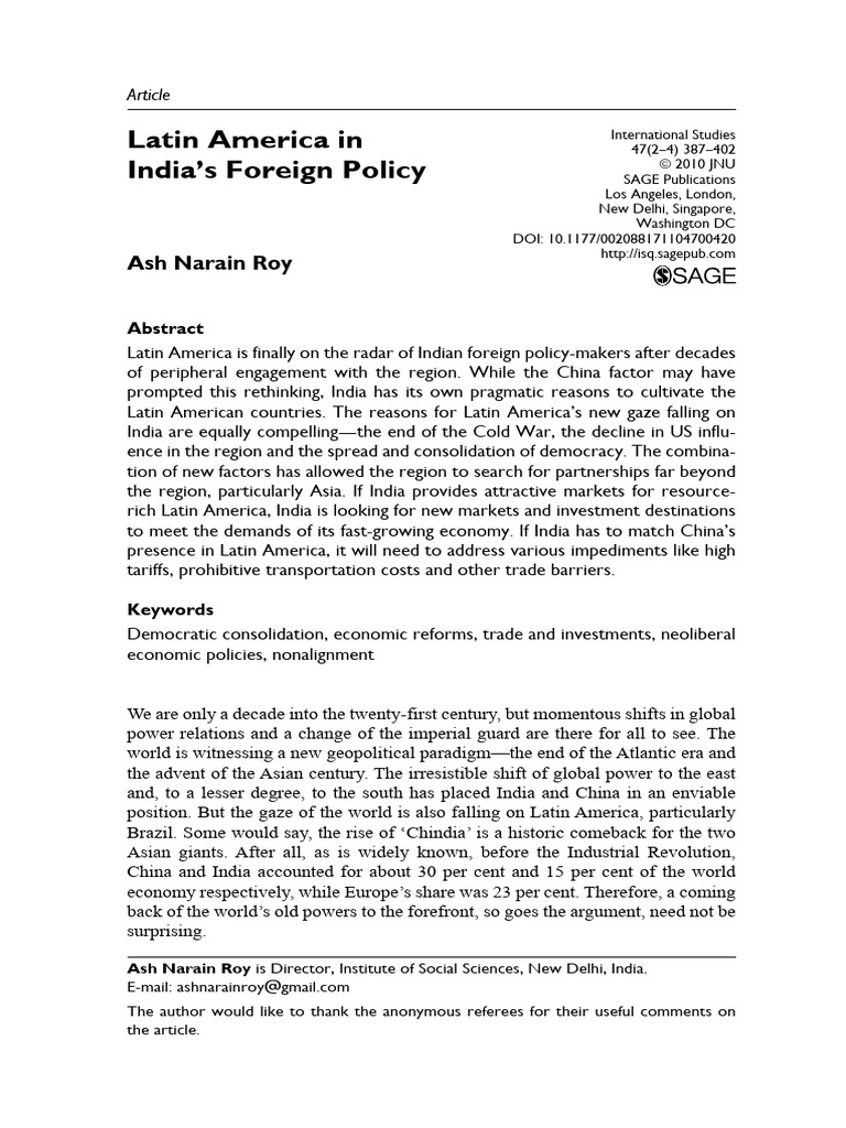 Roy 2012 Latin America in India S Foreign Policy | PDF | Latin America ...