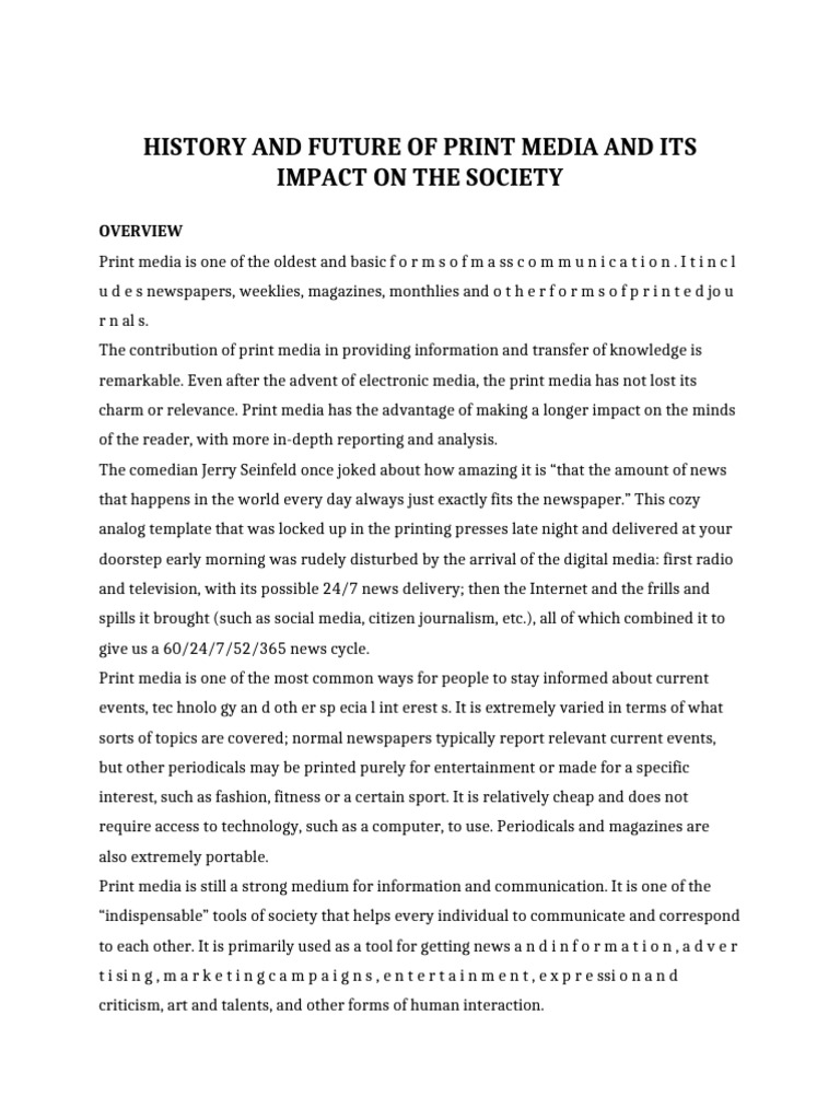 History and Future of Print Media and Its Impact on the Society | PDF ...