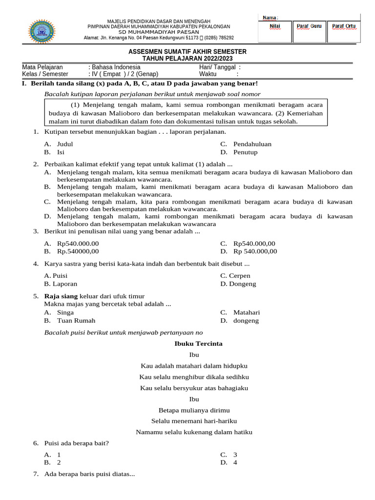 Soal Pat 2 B. Indonesia 2022 2023 | PDF