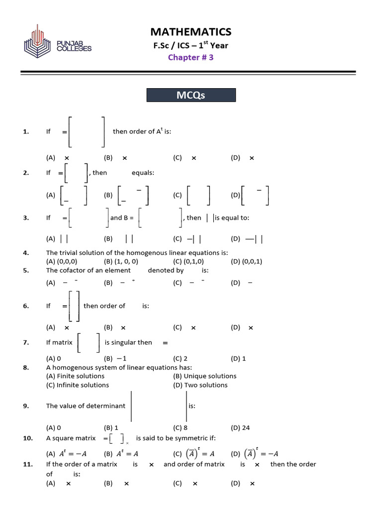 Part 1 (MCQS Full Book) | PDF | Matrix (Mathematics) | Functions And Mappings