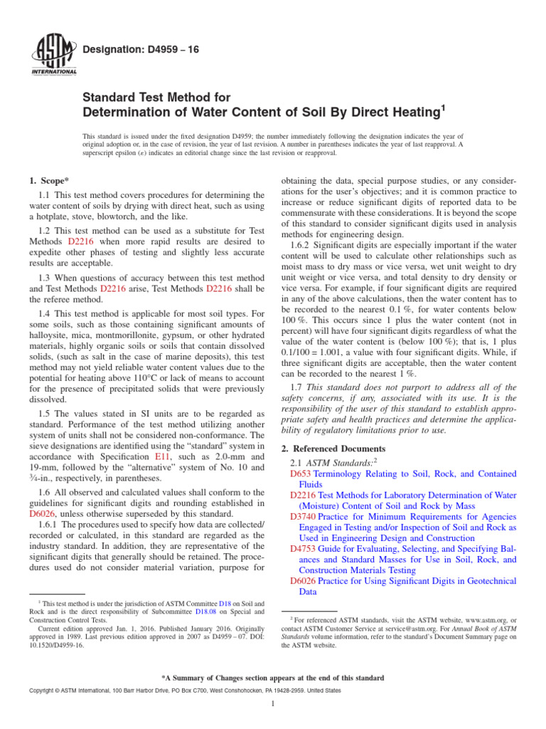 Astm D4959-16 | PDF | Water | Soil