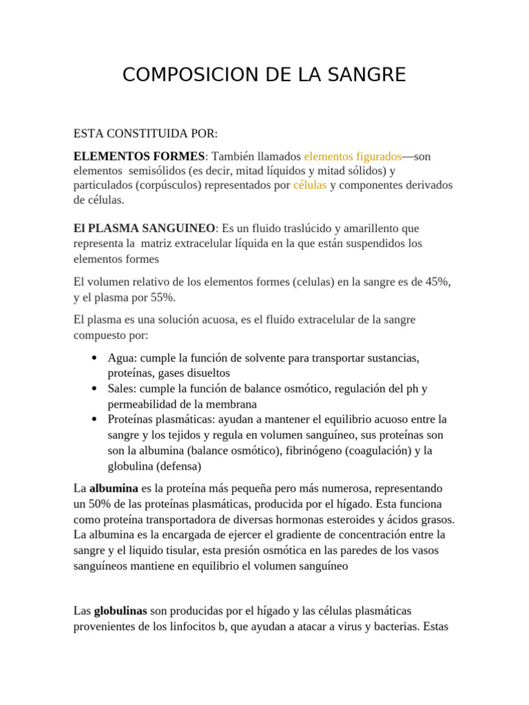 COMPOSICION DE LA SANGRE | PDF | Sangre | Coagulación