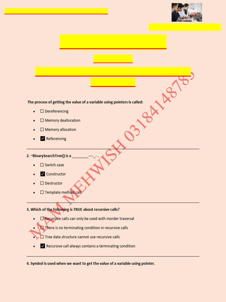 CS301 MCQS Mid Oct2024 Mam Mehwish | PDF | Pointer (Computer Programming) | Queue (Abstract Data ...