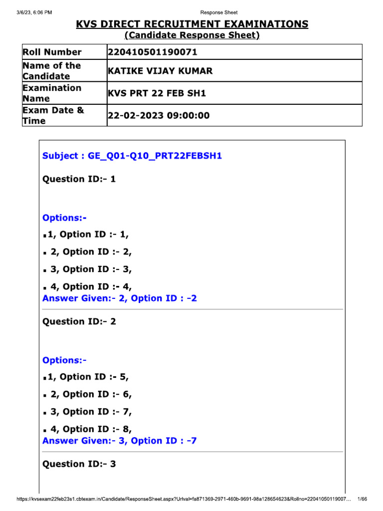 PRT Response Sheet | PDF