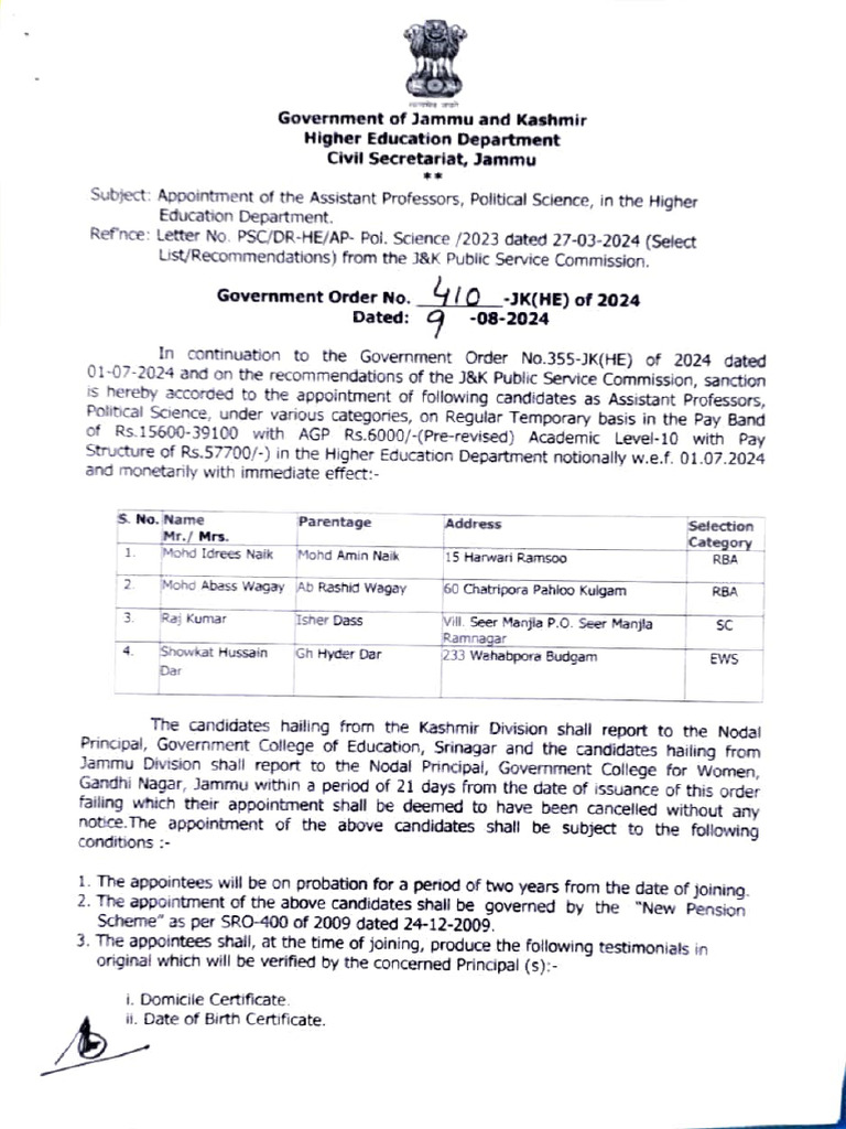 Assistant Professors Appointment Order | PDF | Government | Justice