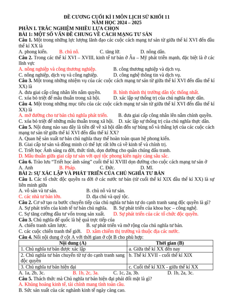 K11. ĐỀ CƯƠNG CUỐI HK1 (2024- 2025 | PDF
