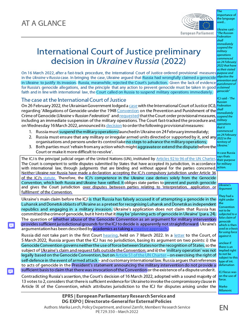 Russia V Ukraine Prelim Decision | PDF | Justice | Crime & Violence
