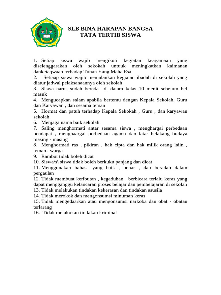 TATA TERTIB SISWA BHB | PDF