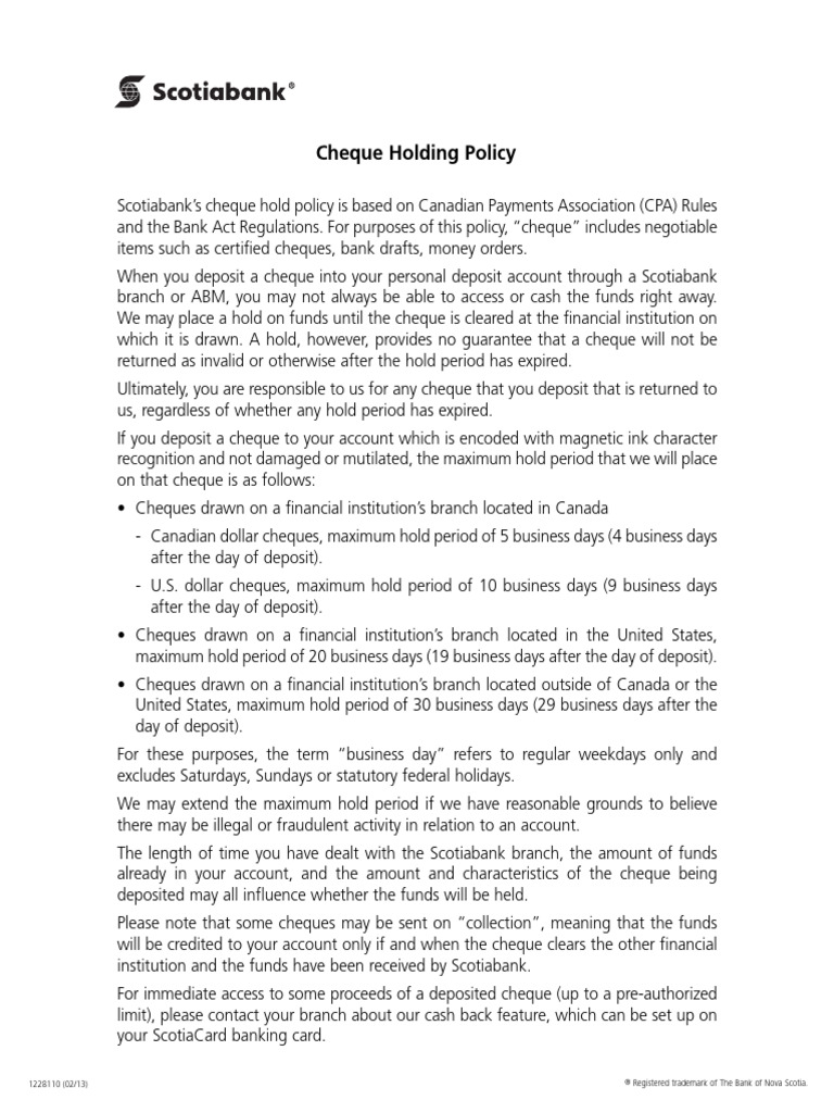 Cheque Holding Policy (2) | PDF | Cheque | Banks
