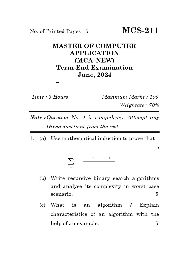MCS-211 June 2024 | PDF | Computational Complexity Theory | Computer Science