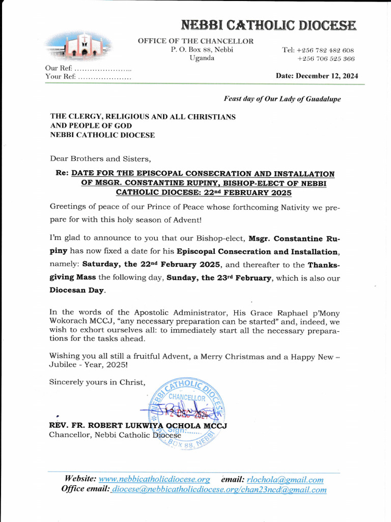 Episcopal Consecration of Msgr. Rupiny | PDF
