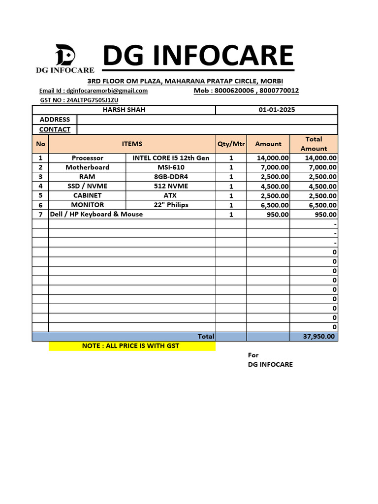 Intel Core i5 12th Gen PC Invoice | PDF | Video Game Platforms | Intel