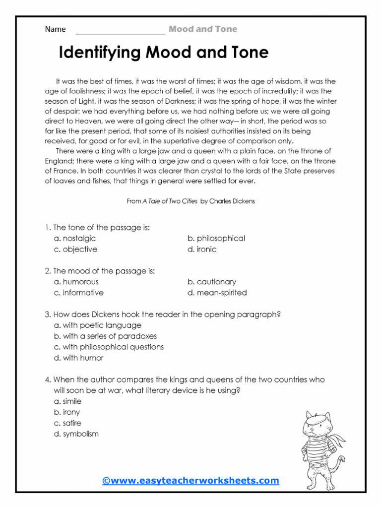 Tone and Mood Worksheet | PDF