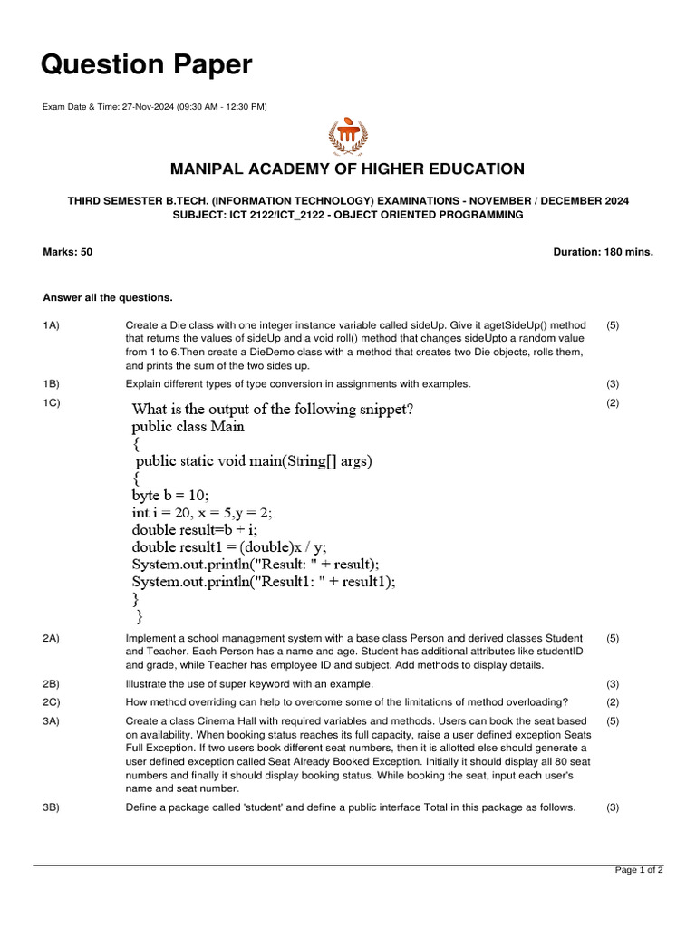 Ict 2122 Ict2122 Object Oriented Programming 1 Pdf Method Computer Programming