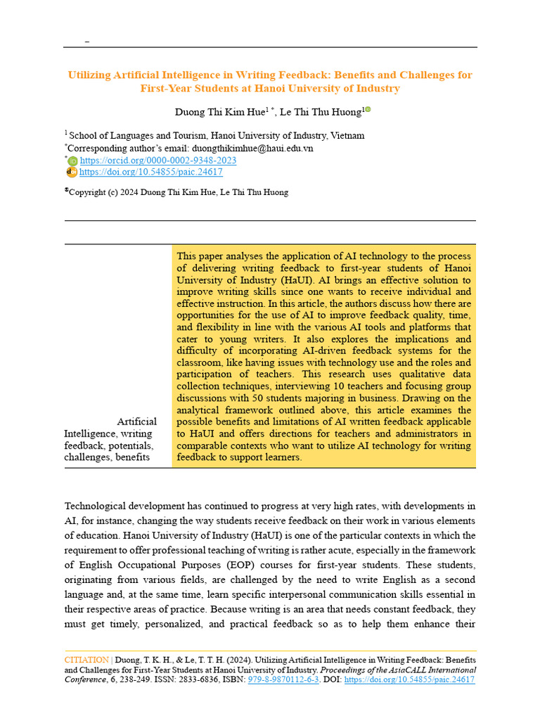 Utilizing Artificial Intelligence in Writing Feedb | PDF | Artificial ...