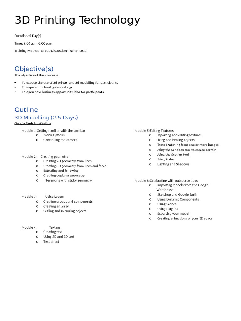 3D Printer Outline | PDF | 3 D Printing | 3 D Computer Graphics