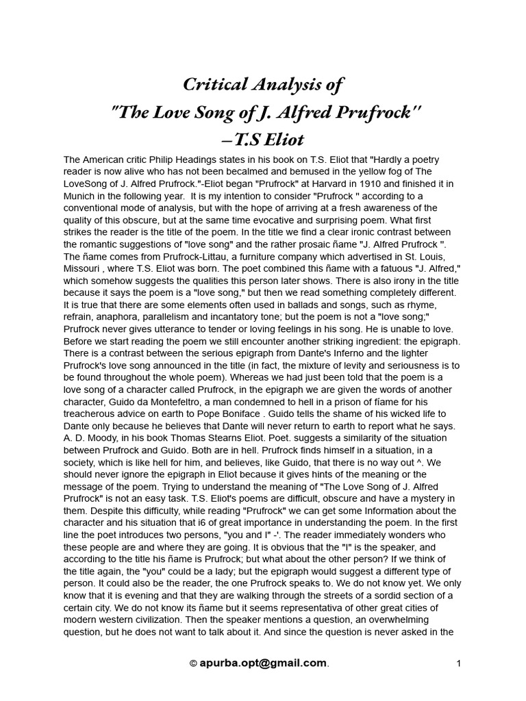 Love Song of J Alfred Prufrock | PDF | Poetry