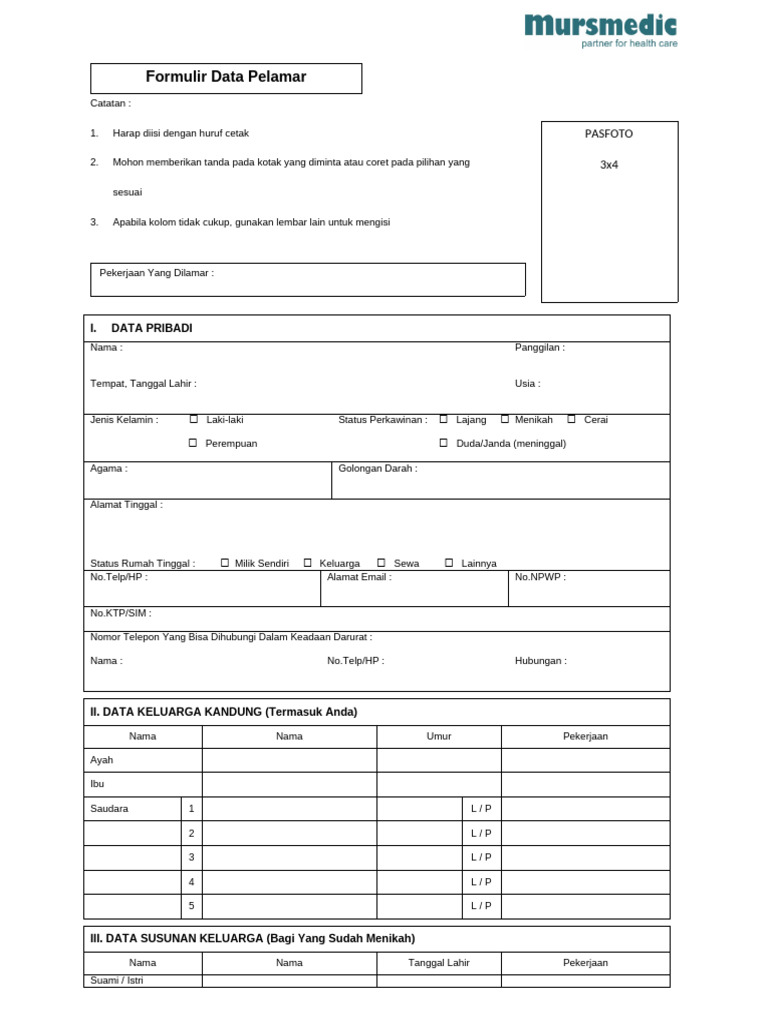 Formulir Data Pelamar Kerja | PDF