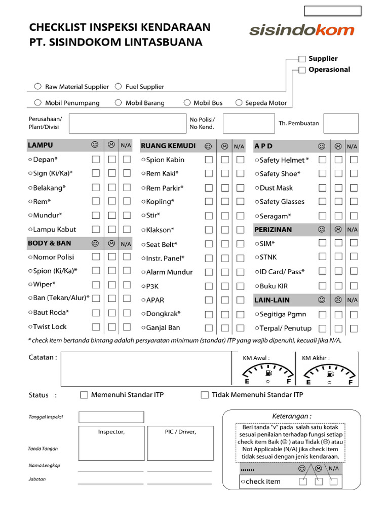 2. Check List Inspeksi Kendaraan | PDF