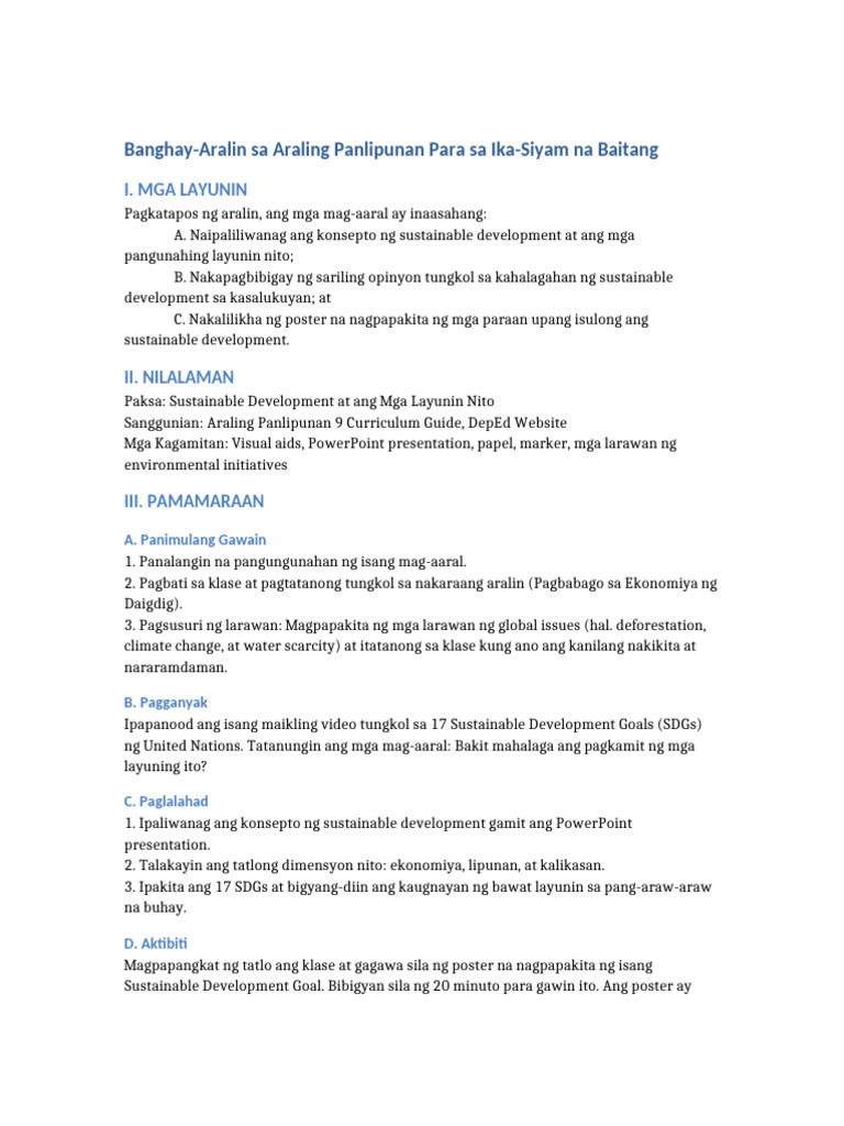 Sustainable Development Lesson Plan | PDF Sustainable Development Lesson Plan | PDF