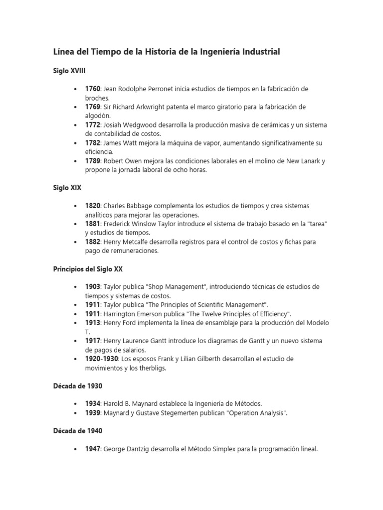Línea Del Tiempo de La Historia de La Ingeniería Industrial | PDF ...