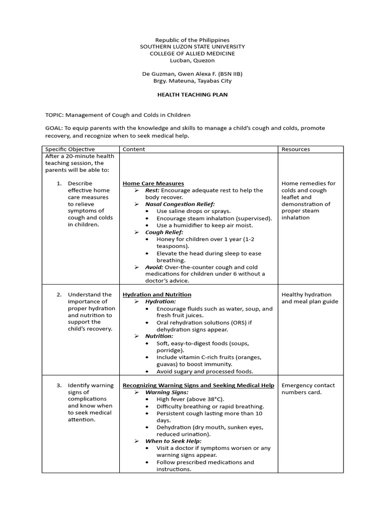 CHILD CC HTP | PDF | Common Cold | Dehydration
