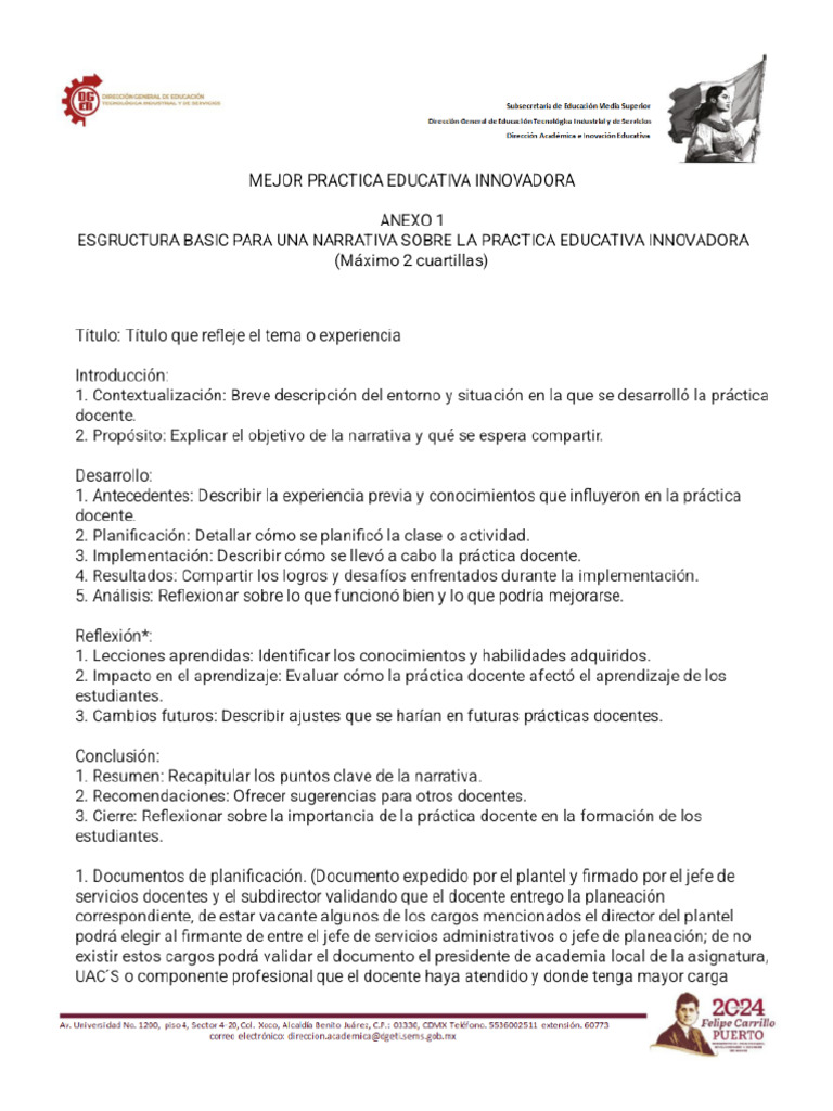 Anexo 1 Estructura Basica para La Narrativa Sobre La Practica Innovativa Escolar | PDF