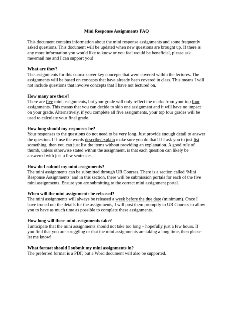 Mini Response Assignments FAQ | PDF