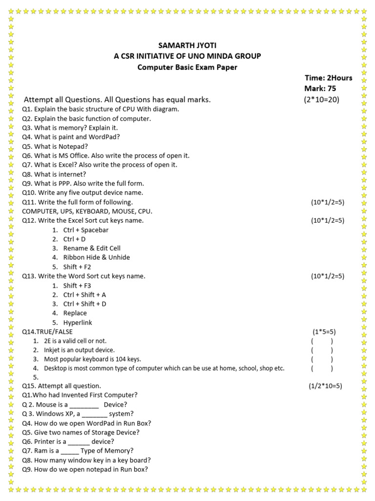 Basic Computing Exam Paper 123 | PDF | Computing | Office Equipment