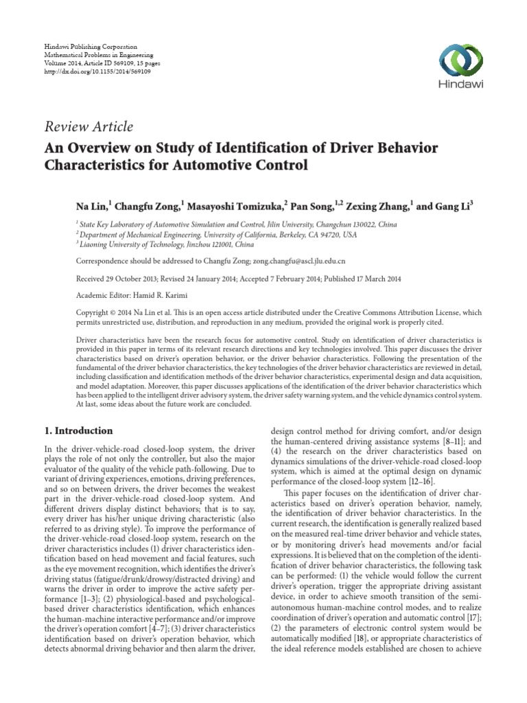 An Overview on Study of Identification of Driver Behavior Characteristics for Automotive Control ...