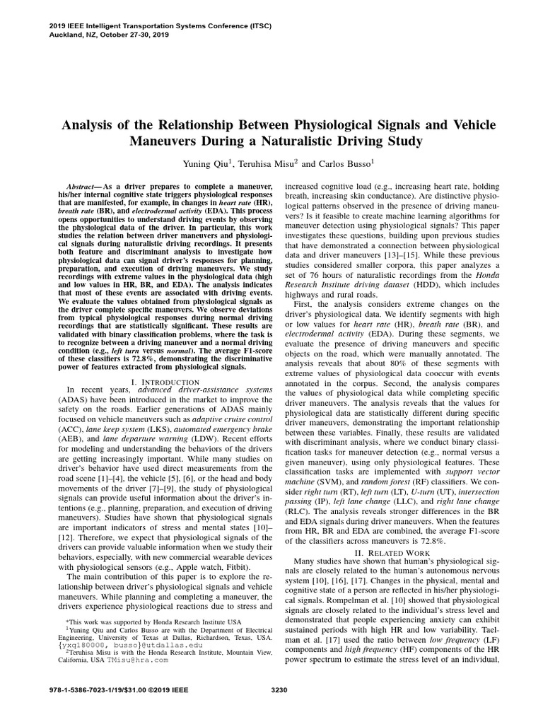 Analysis of The Relationship Between Physiological Signals and Vehicle ...