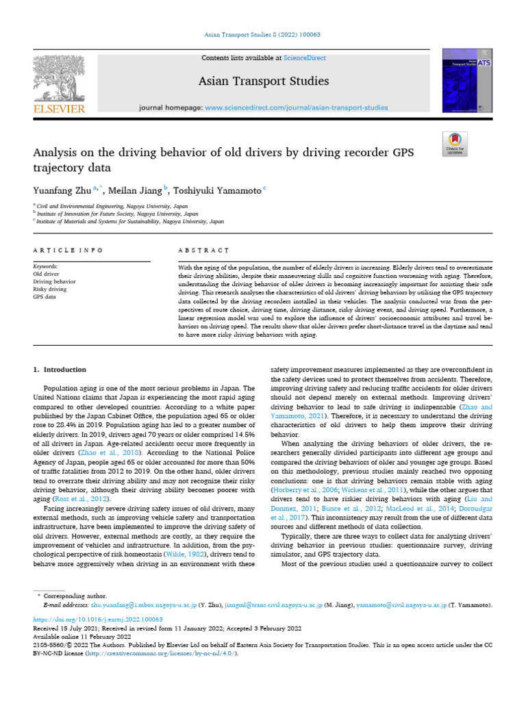 Analysis On The Driving Behavior of Old Drivers by Driving Recorder GPS ...