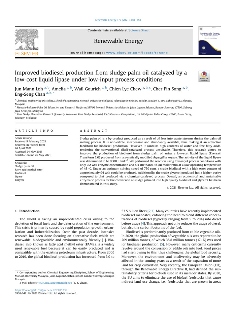 Improved Biodiesel Production From Sludge Palm Oil Catalyzed by A Low ...