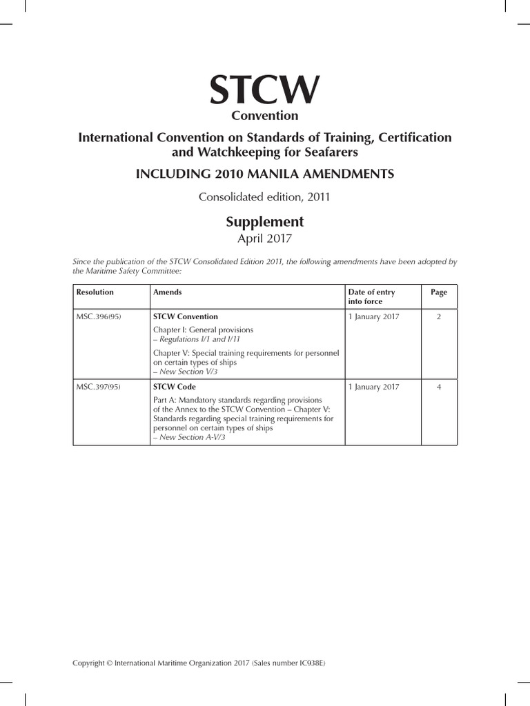 STCW Convention Supplement April 2014 (Including the 2010 Manilla Amendments) | PDF ...