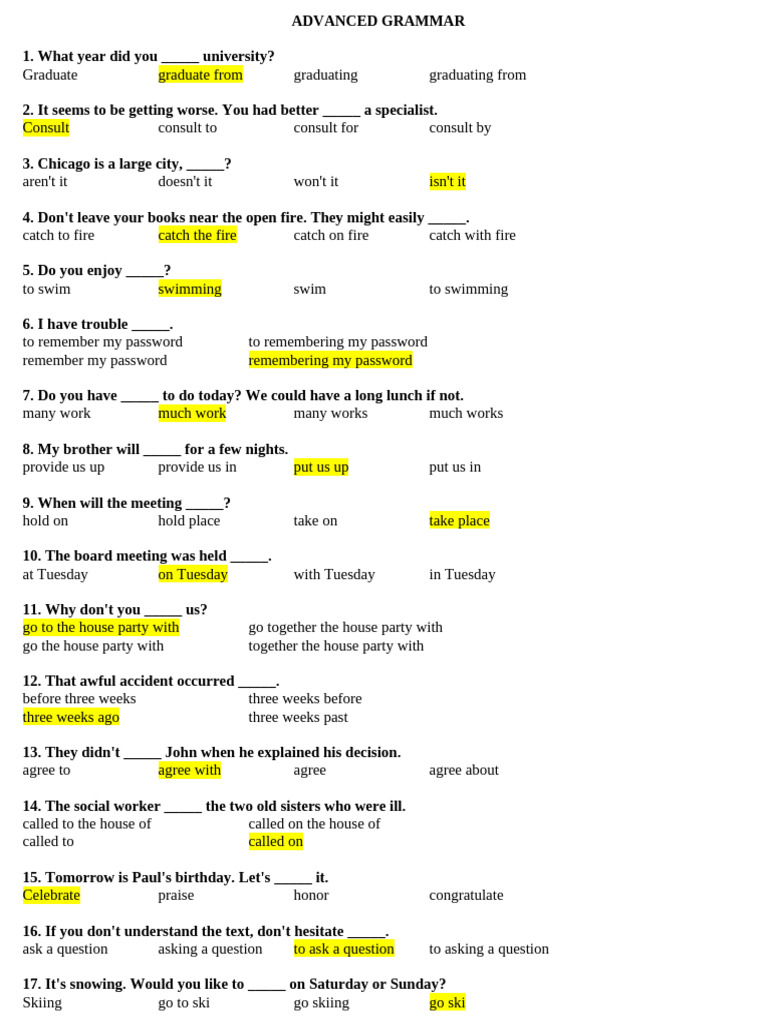 ADVANCED GRAMMAR.. | PDF