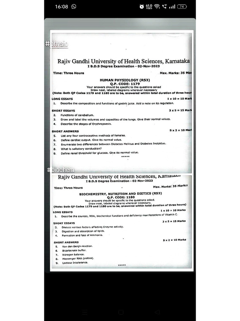 Physio and Biochem Pyqs | PDF